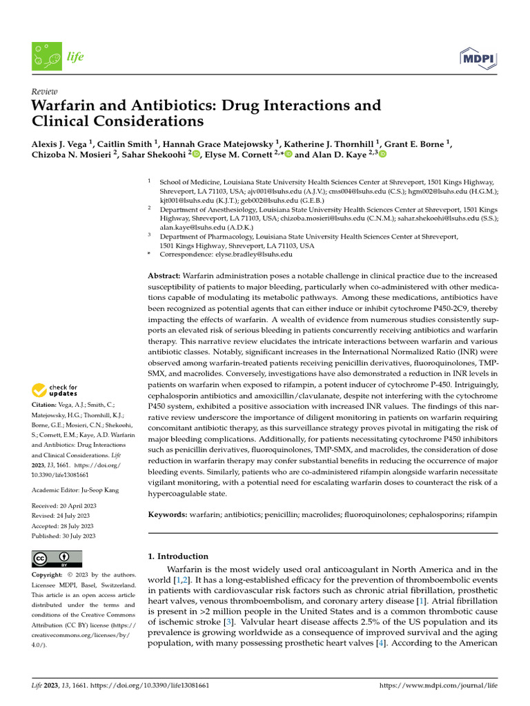 Warfarin and Antibiotics: Drug Interactions and Clinical Considerations | PDF | Clinical ...