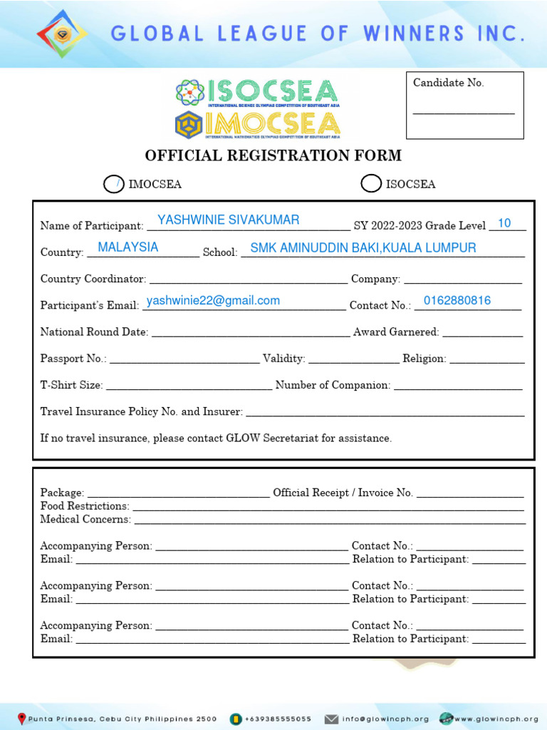 Official Registration Form Interntl Round Isocsea | PDF