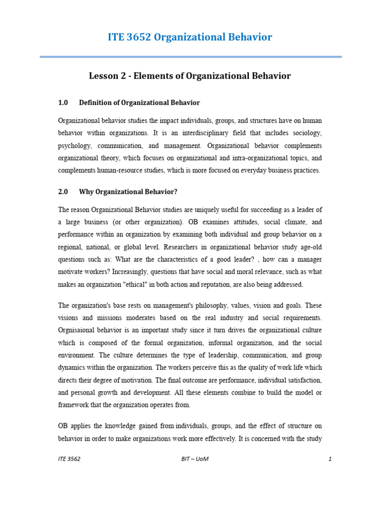 Lesson 2 | PDF | Organizational Behavior | Leadership