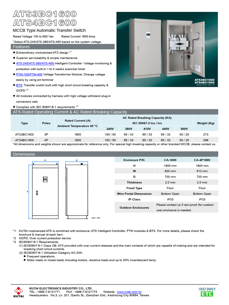Ats1600 Brochure en | PDF | Alternating Current | Switch