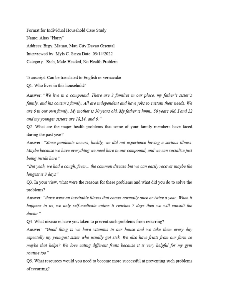 Interview Example | PDF | Vegetables | Food And Drink