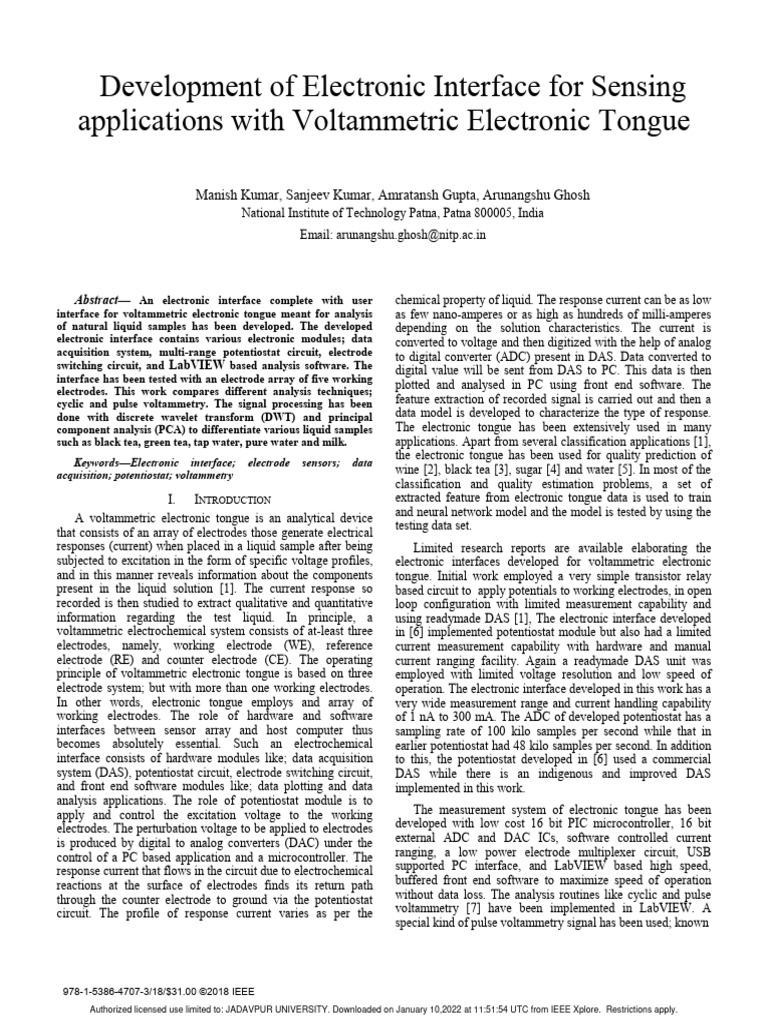 Development of Electronic Interface For Sensing Applications With Voltammetric Electronic Tongue ...
