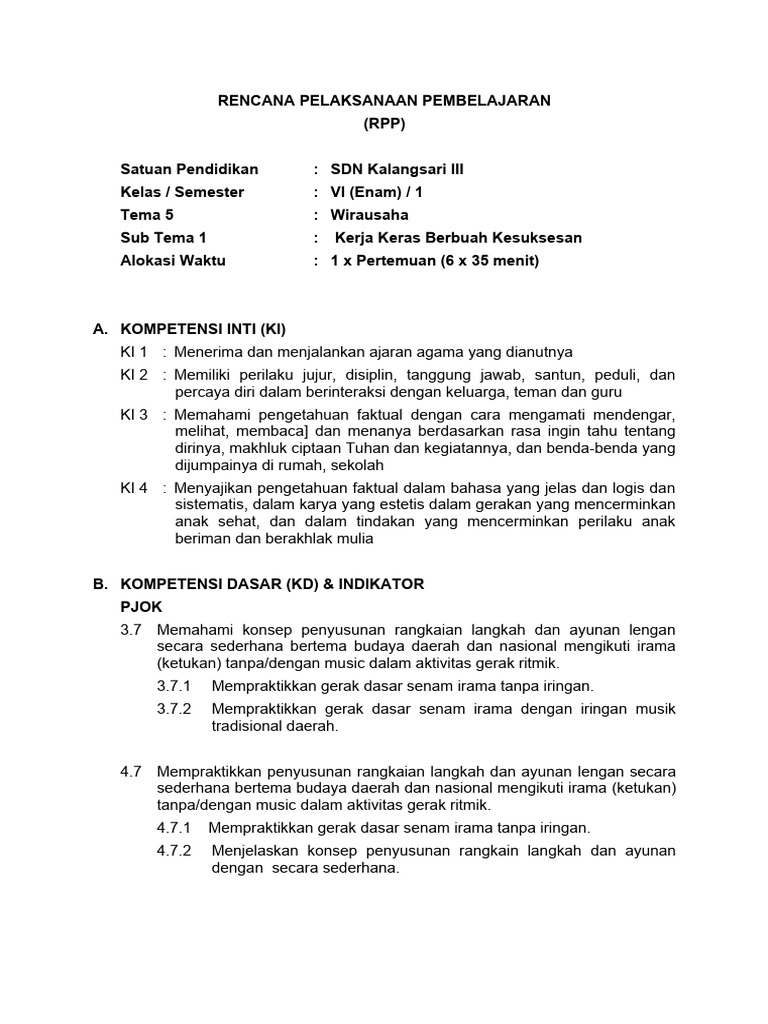 Kelas 6 RPP Tema 5 | PDF | Karier & Perkembangan | Pengembangan Diri