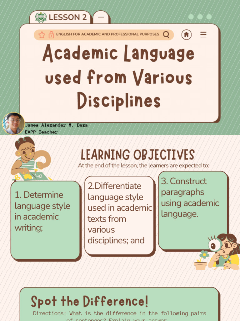 Eapp - Lesson 2 - Academic Language | PDF | Argument | Cognition