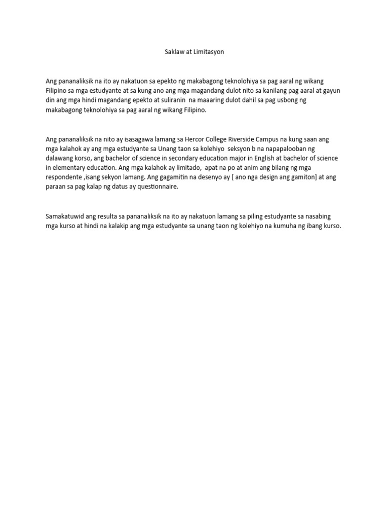 Saklaw at Limitasyon | PDF
