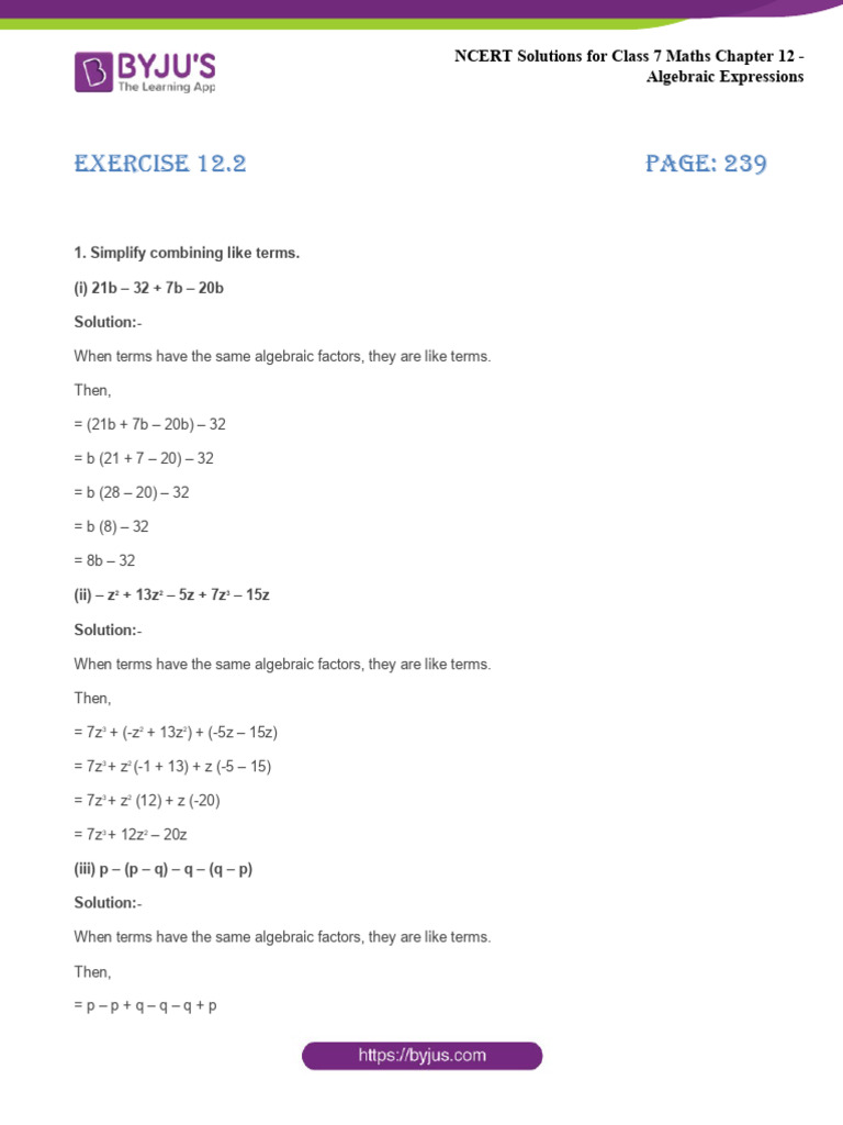 NCERT Solutions For Class 7 Maths 8may Chapter 12 Algebraic Expressions ...