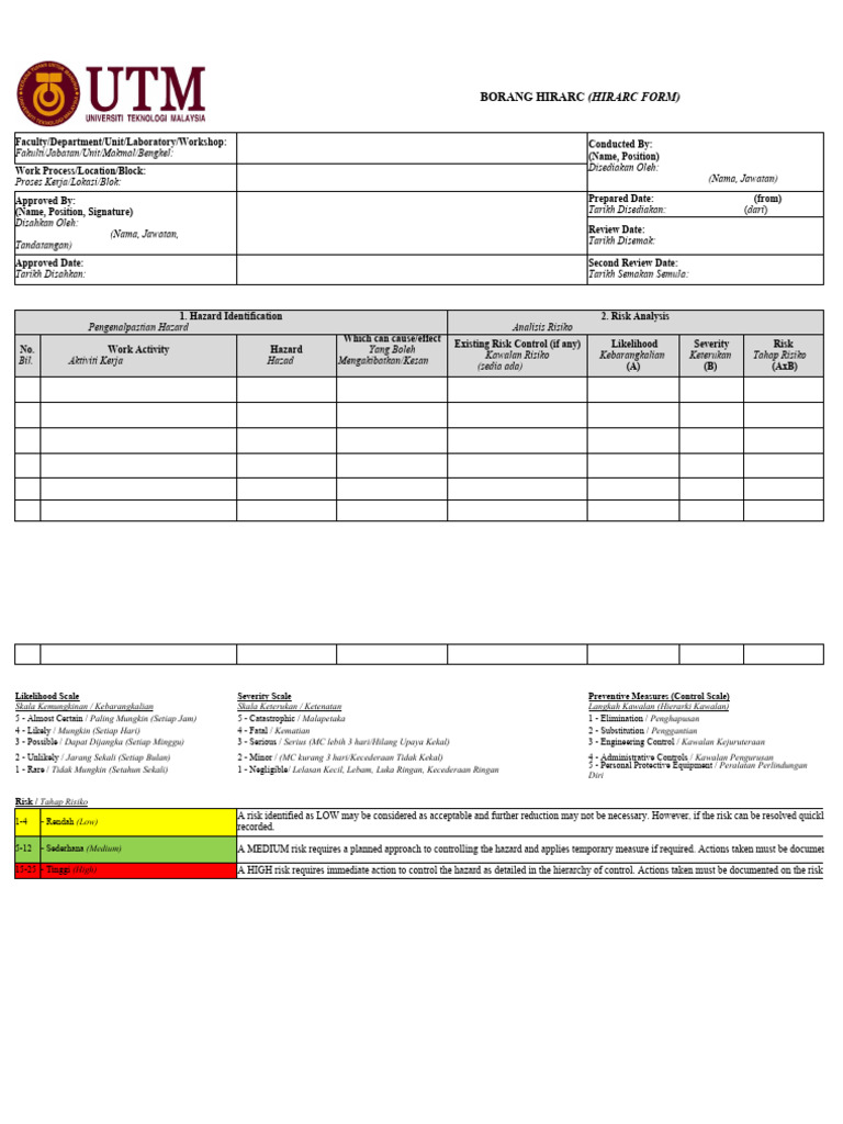 Hirarc Form | PDF | Risk | Labor Relations