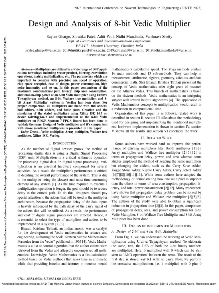 Design and Analysis of 8-Bit Vedic Multiplier | PDF | Field ...