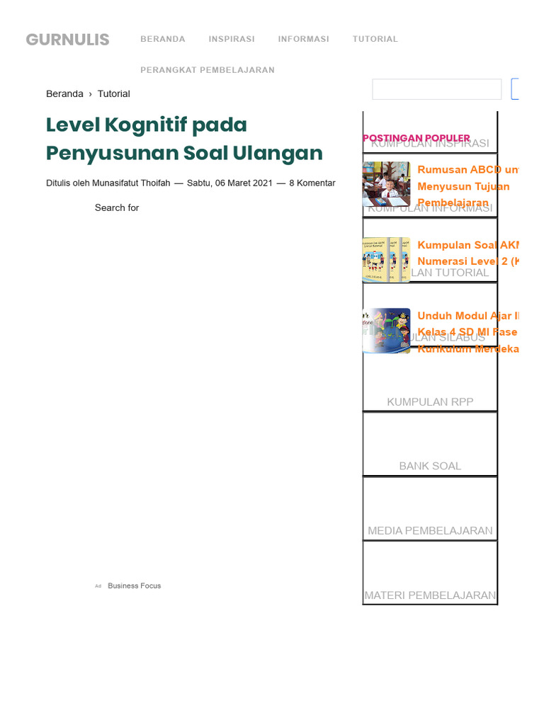 Level Kognitif dalam Soal Ulangan | PDF