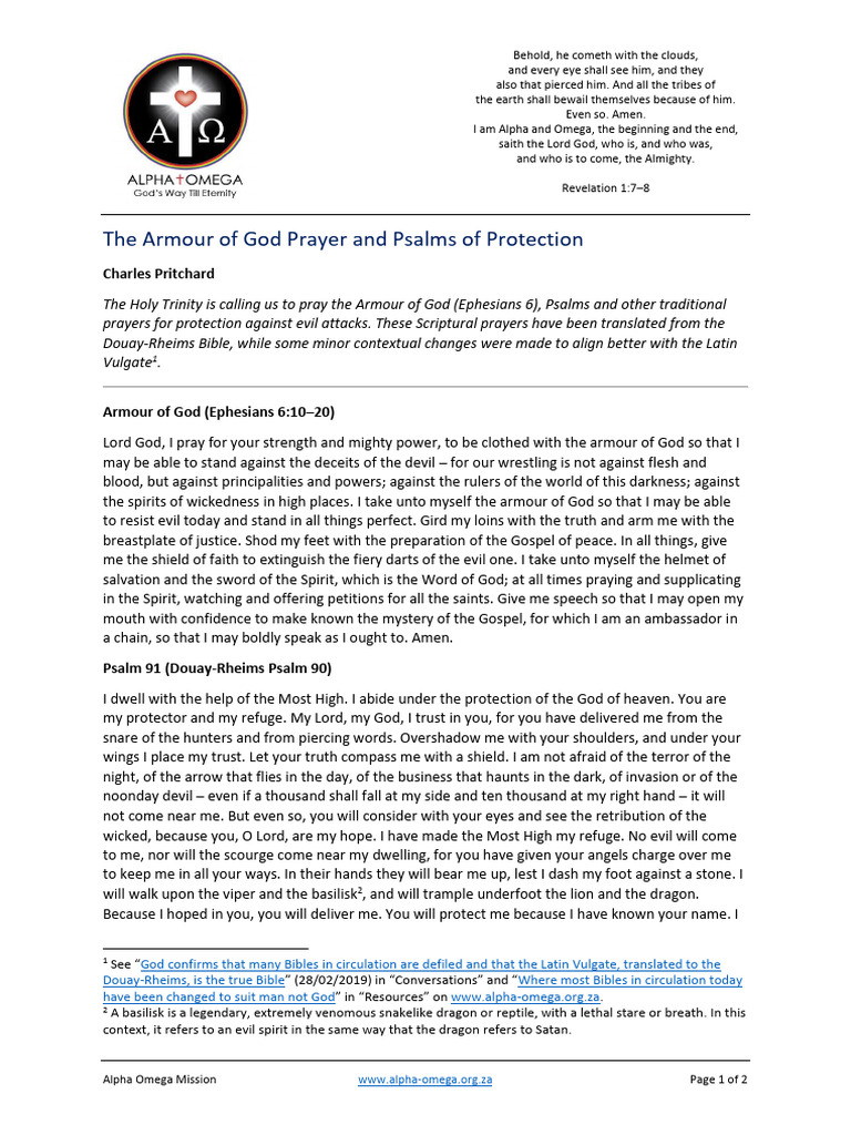 Alpha and Omega Armour of God Prayer and Psalms of Protection | PDF ...
