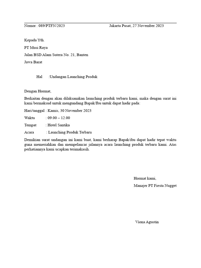 Surat Undangan (Full Block Style) | PDF