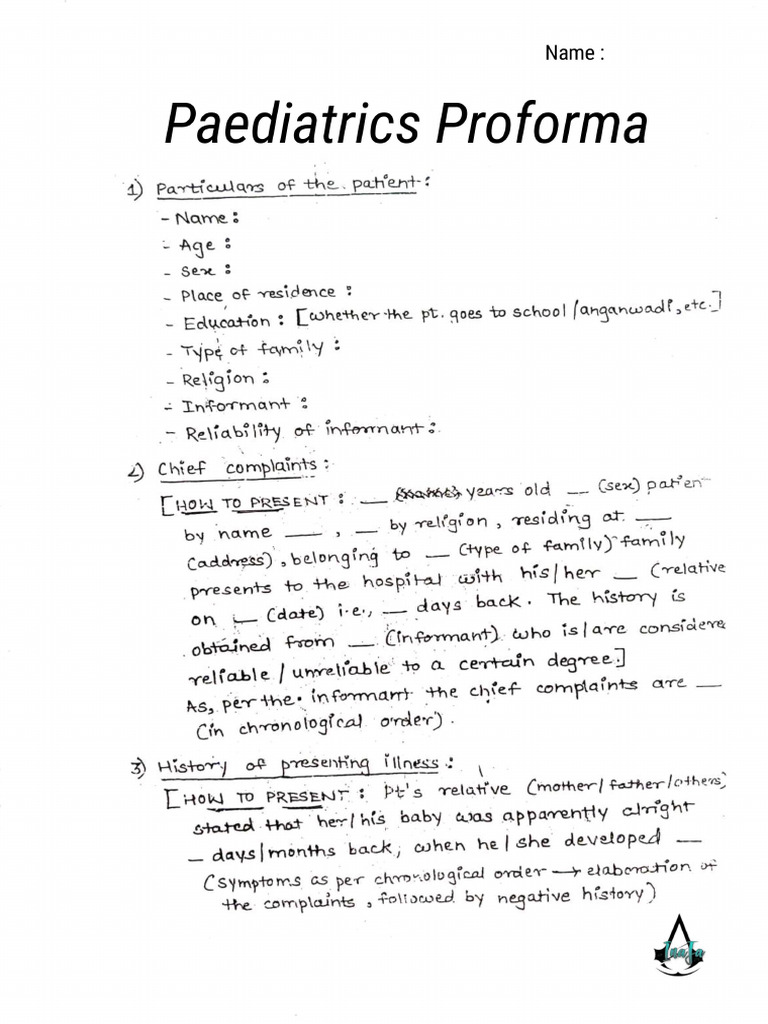 Paediatrics Proforma | PDF | Health Sciences | Diseases And Disorders