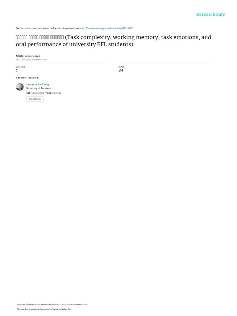 Task Complexity, Working Memory, Task Emotions, and Oral Performance of University EFL Students ...