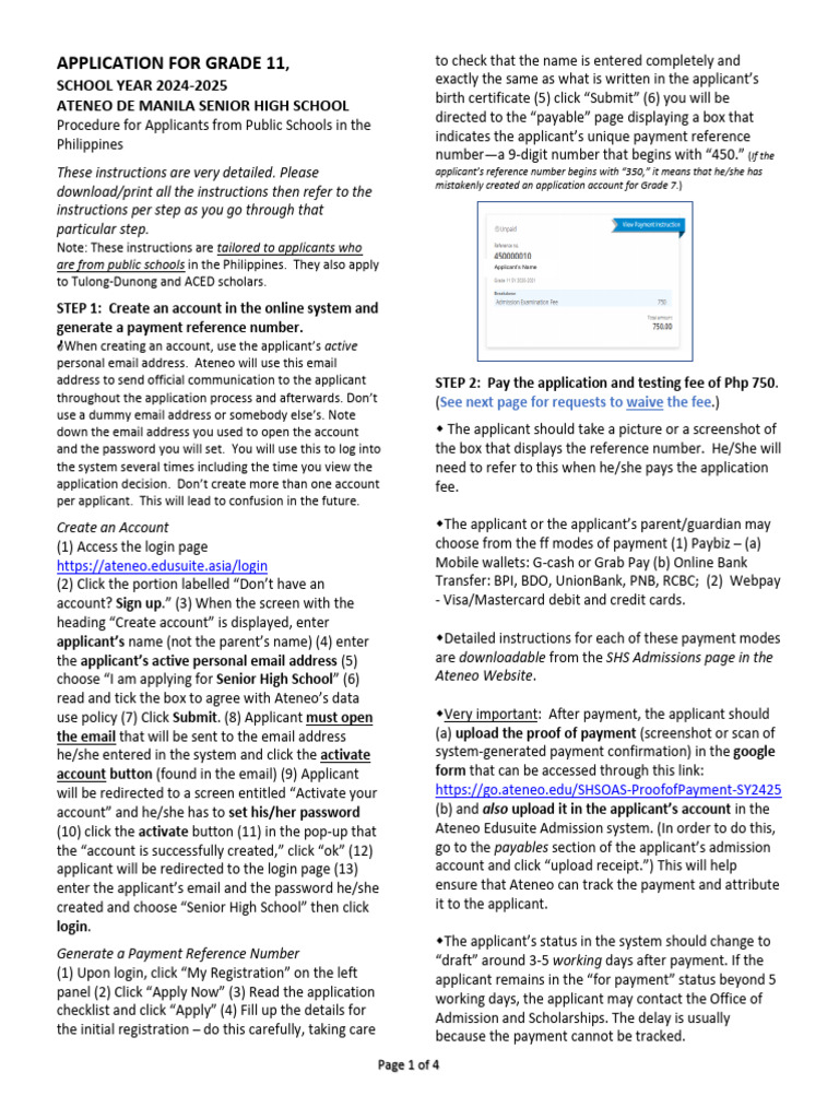 Ateneo SHS Application Guide | PDF | Debit Card