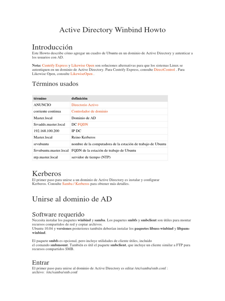 Active Directory Winbind Howto | PDF | Directorio Activo | Autenticación