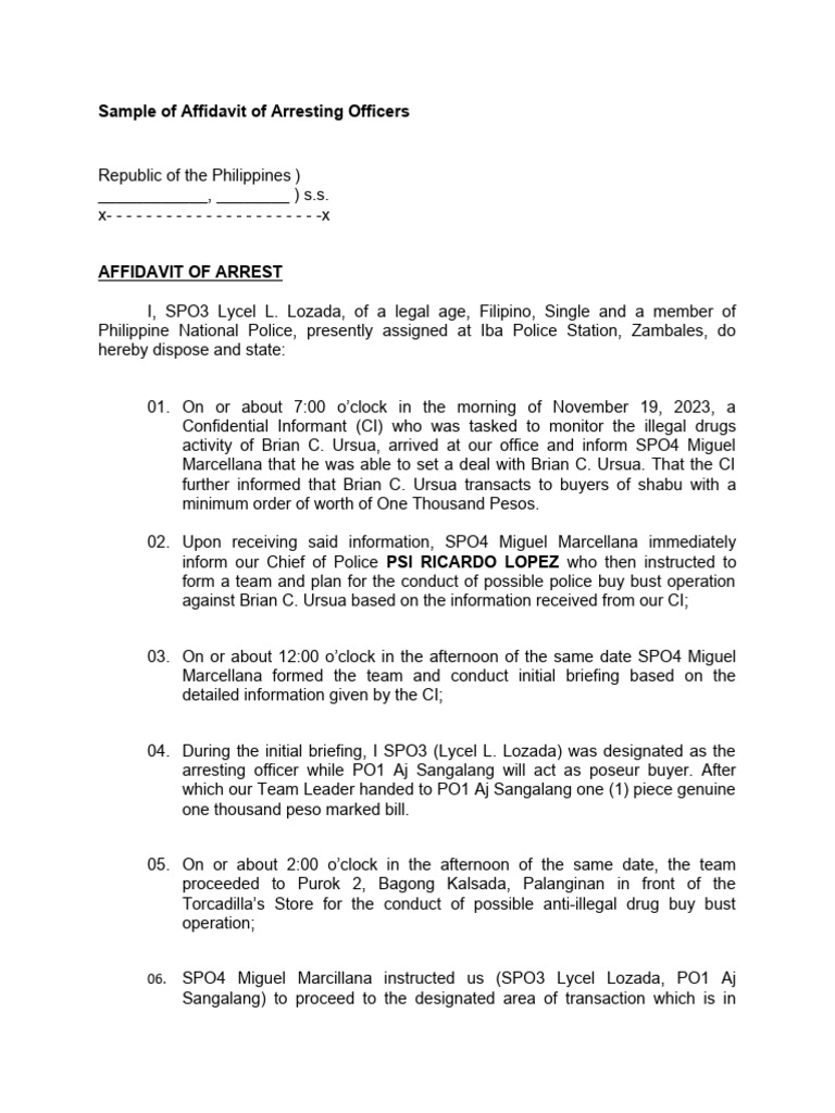 Affidavit of Arresting Officer | PDF | Affidavit
