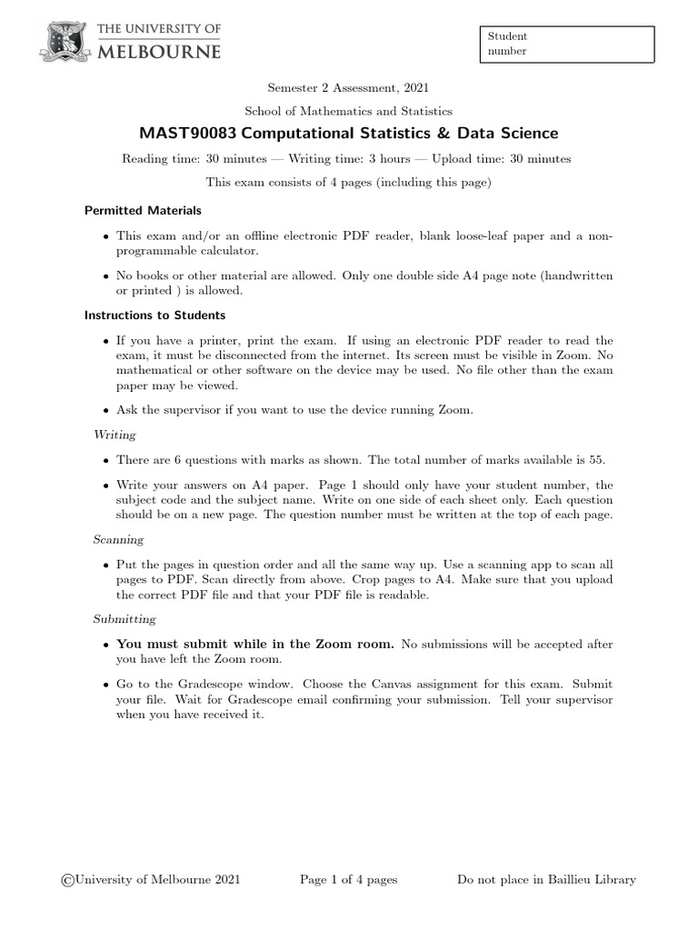 MAST90083 2021 S2 Exam Paper | PDF | Degrees Of Freedom (Statistics) | Least Squares