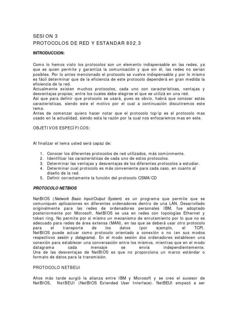 Sesion 03 Protocolos y Estandar 802.3 | PDF | Protocolos de internet | Red de computadoras