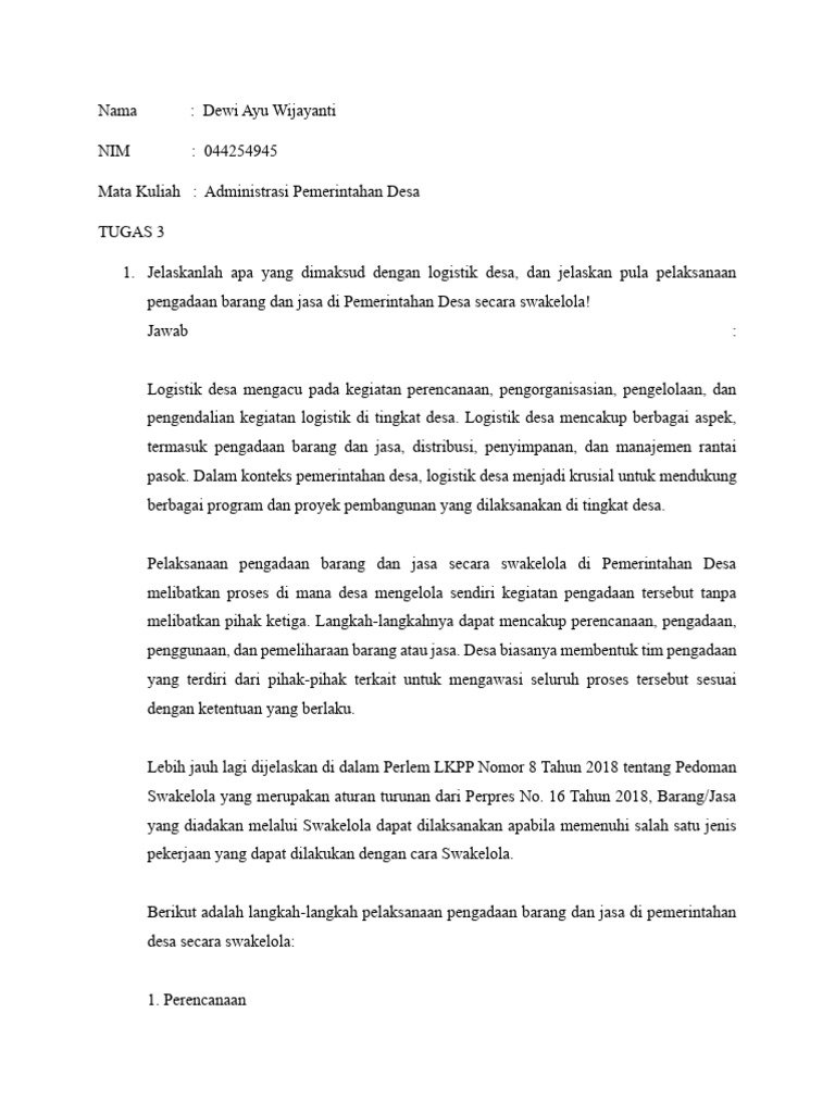 Tugas 3 Administrasi Pemerintahan Desa | PDF