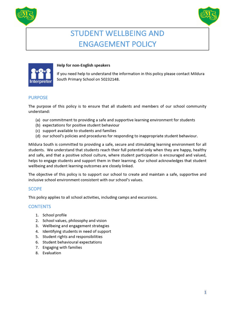 Msps Wellbeing and Engagement Policy 2023 A | PDF | Teachers | Learning