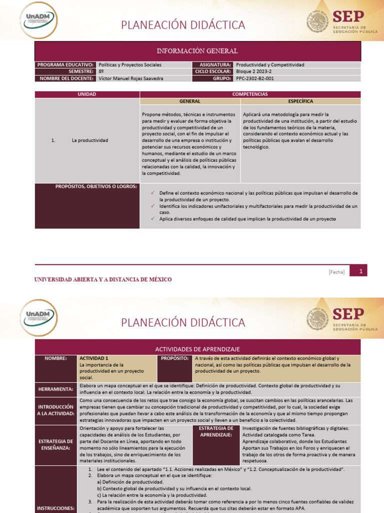 Planeación didáctica PPC_U1_001 | PDF | Evaluación | Planificación