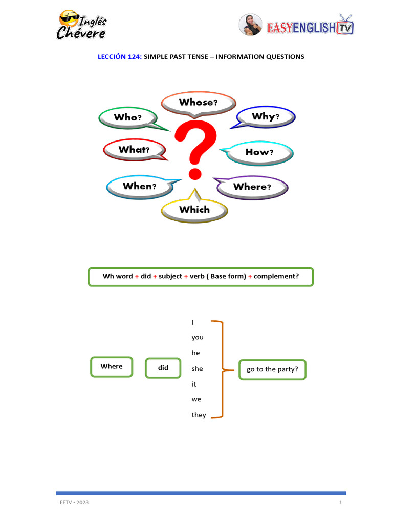 LECCIÓN 124 -SIMPLE PAST TENSE - INFORMATION QUESTIONS - EETV | PDF