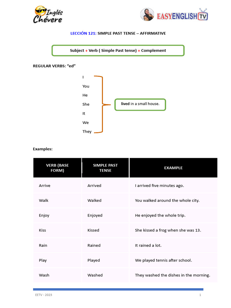 Lección 121 - Simple Past Tense - Affirmative - Eetv | PDF | Verb | Semantic Units