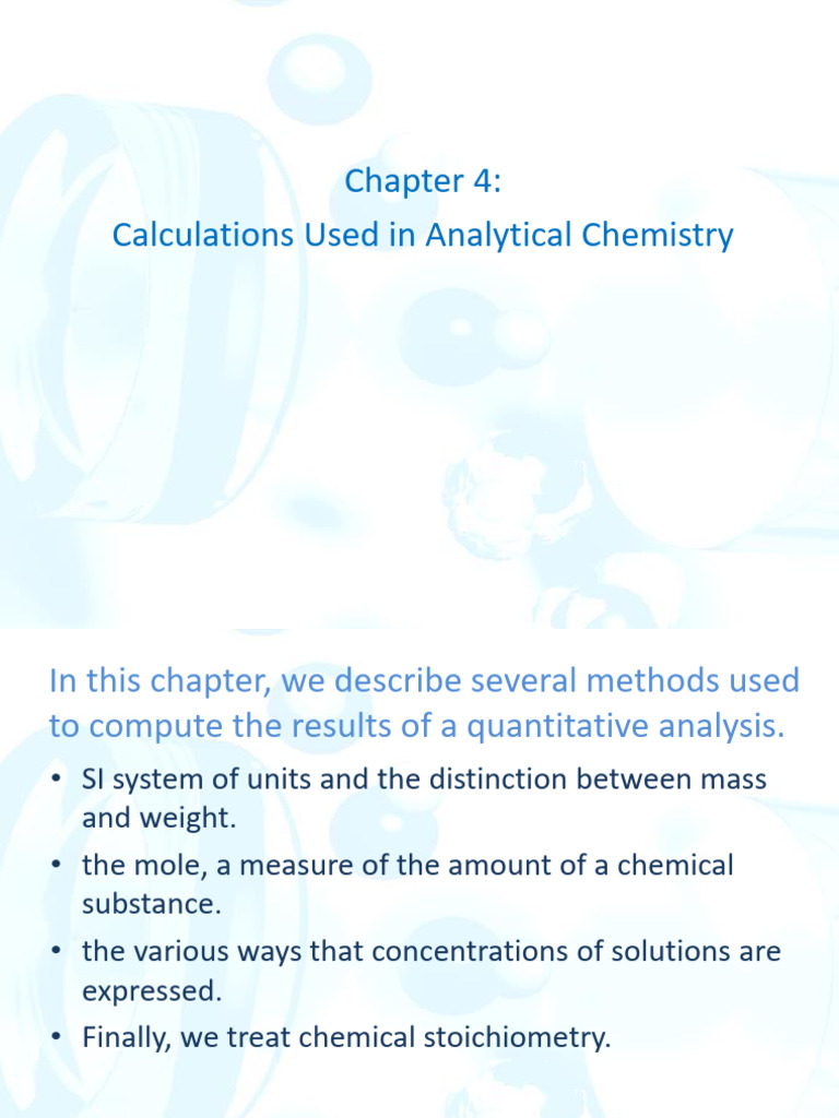 Analytical Chemistry Calculations Guide | PDF | Mole (Unit) | Stoichiometry