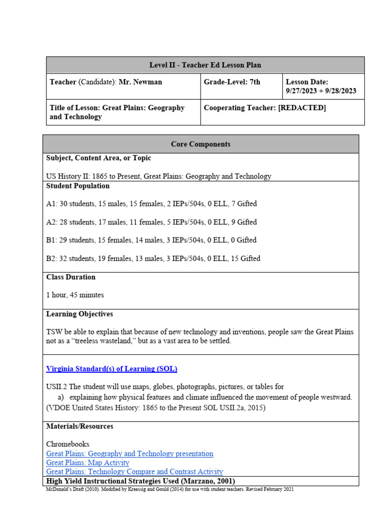 Great Plains Geography Lesson Plan | PDF | Teachers | Lesson Plan