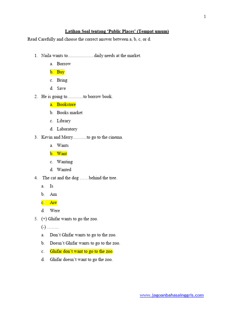 (123dok - Com) Latihan Soal Tentang Public Places | PDF
