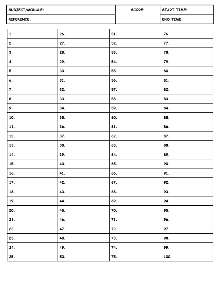 Practice Test Answer Sheet | PDF