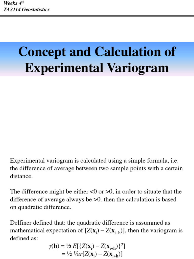 06 Week 4 Concept And Calculation Of Experimental Variogram Pdf Statistical Analysis