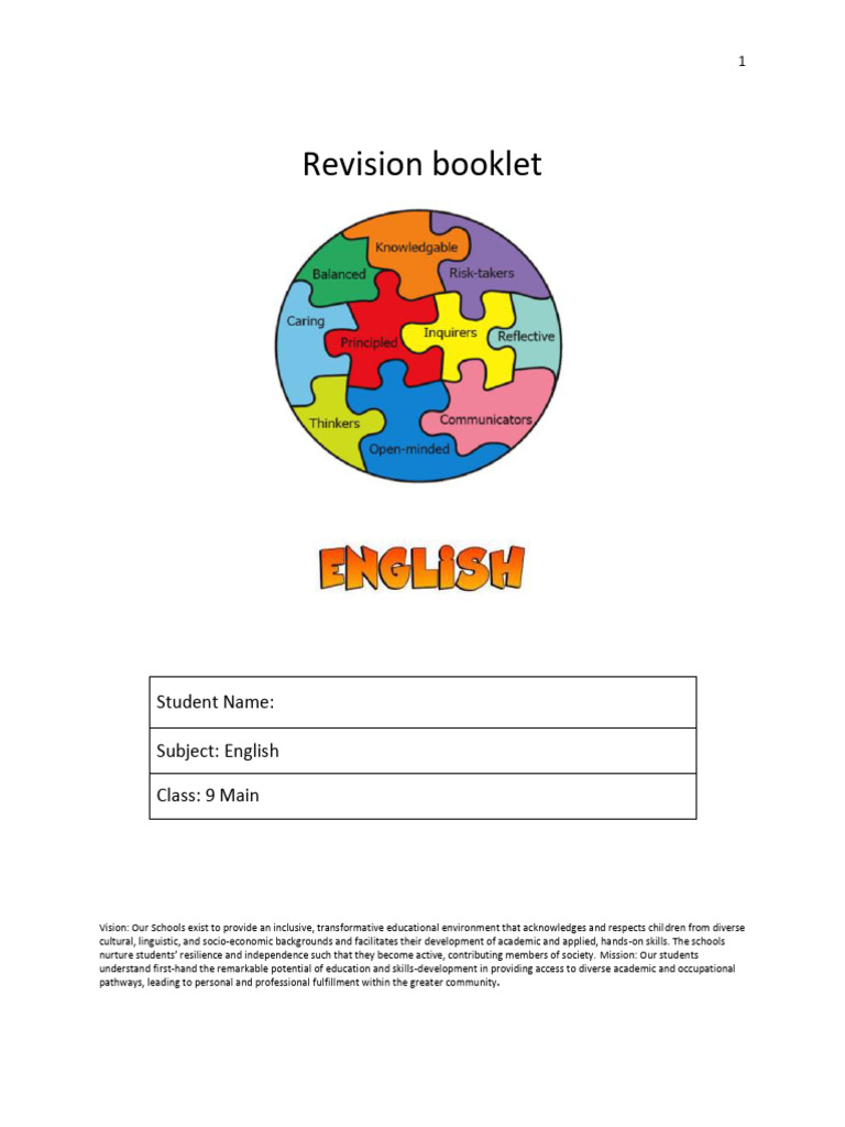 9 Main Revision Booklet FS 2 2023 - 2024 (Repaired) | PDF | Verb ...