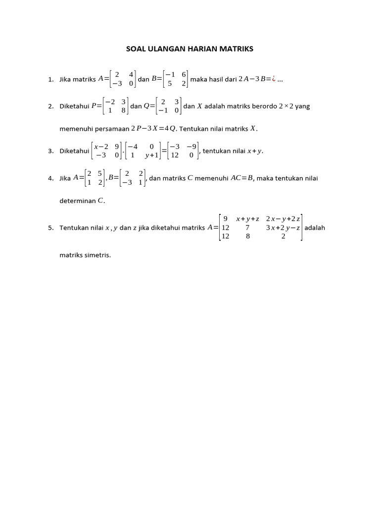 Soal Ulangan Harian Matriks | PDF