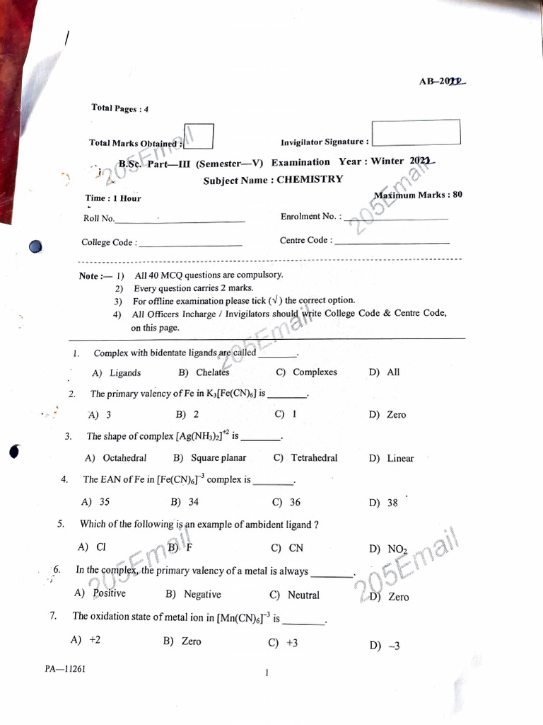 V Sem MCQ For Practice | PDF | Photochemistry | Light