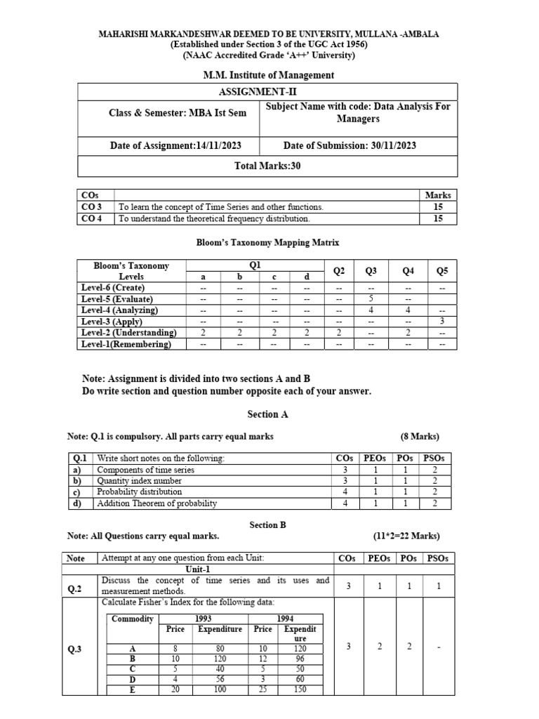 Assignment 2 Data Analysis For Managers | PDF | Statistics | Applied Mathematics