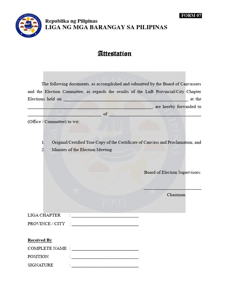 LNB National - ELECTION - ForM - Annex G - Attestation of Election ...