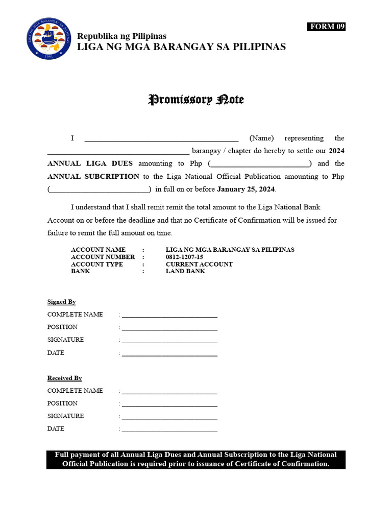 LNB National - ELECTION - ForM - Annex M - Promissory Note | PDF