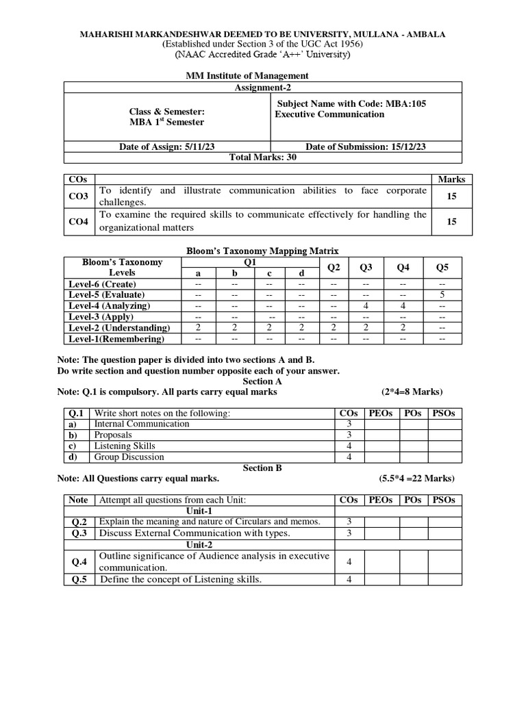 Assignment 2 MBA 105 | PDF | Communication