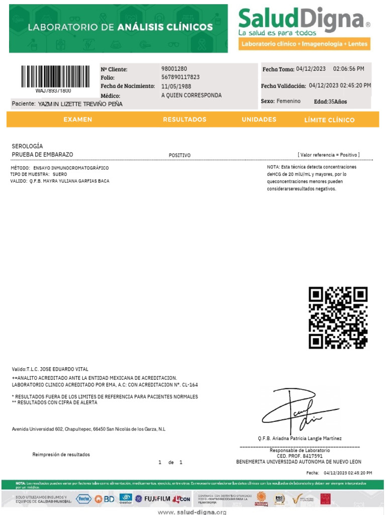 Prueba de Embarazo Salud Digna 2 | PDF | Enfermedades y trastornos | Salud pública