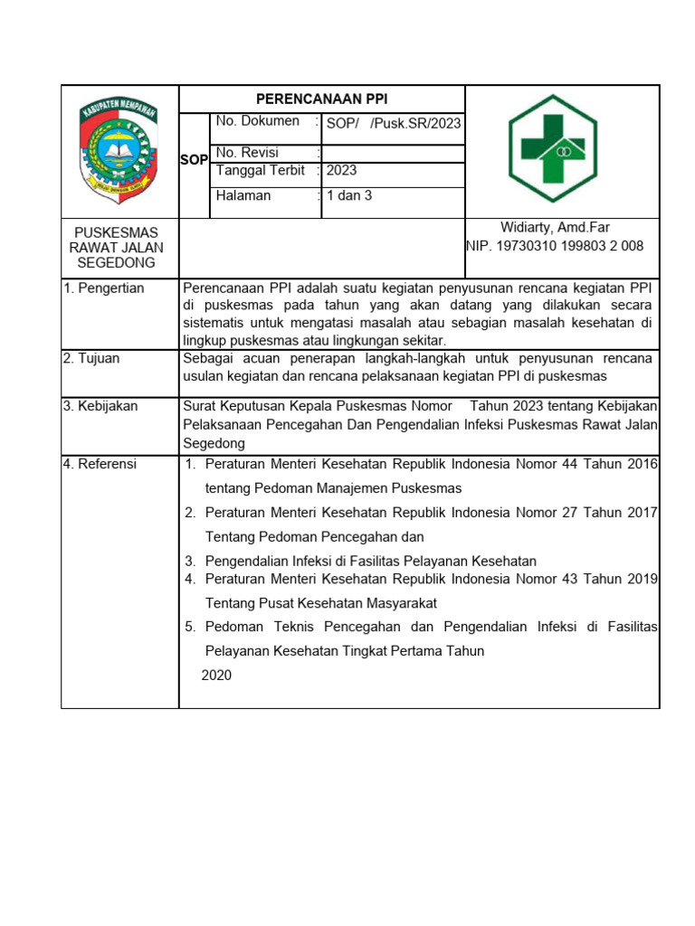 Sop Perencanaan Ppi | PDF | Pengembangan Diri | Kesehatan Holistik