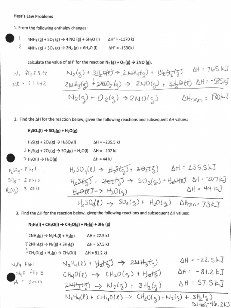 Hesss Law Problems Key | PDF