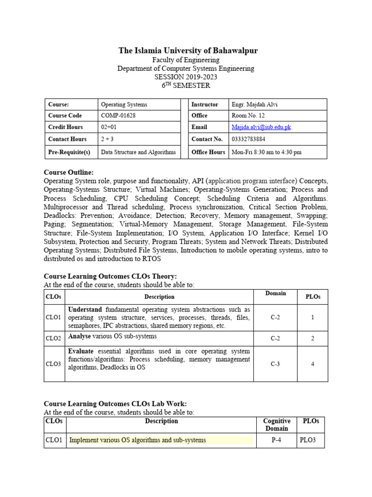 OS Course Outline May2022 OK | PDF | Process (Computing) | Scheduling (Computing)