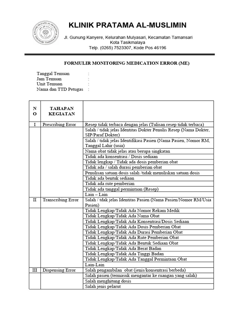Formulir Monitoring Medication Error | PDF