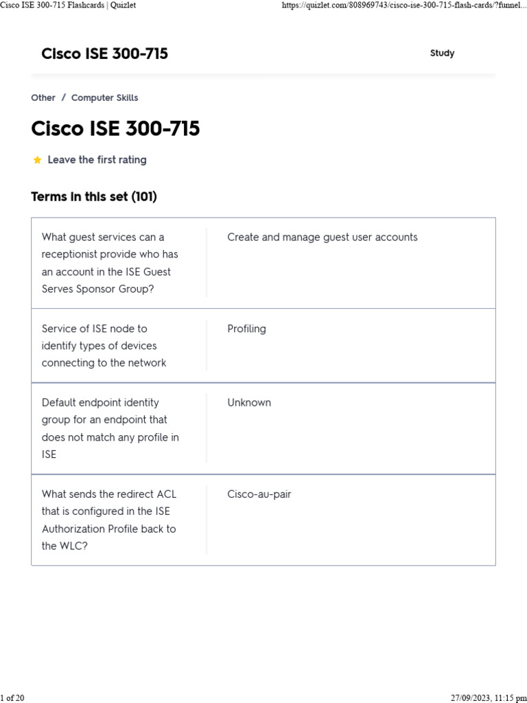 Cisco ISE 300-715 Flashcards Quizlet 101 | PDF | Computer Network | Internet