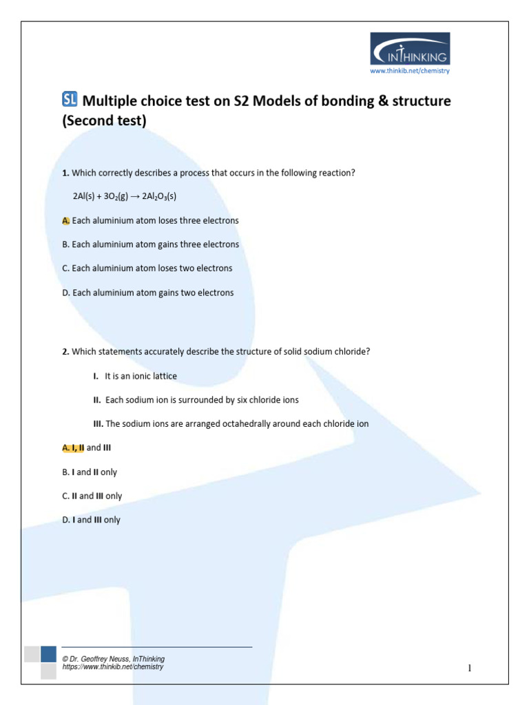 Chemistry Bonding Quiz | PDF | Chemical Bond | Ion