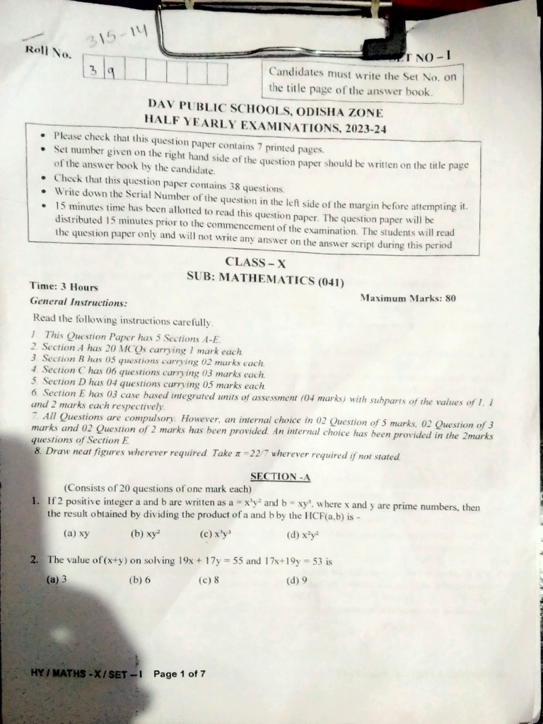 Class X Maths PA II Question Paper 2023-2024 | PDF