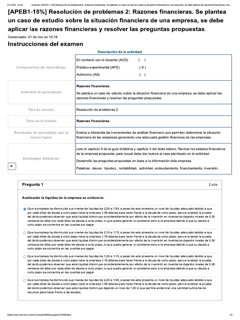 Examen - (APEB1-15%) Resolución de Probl... S y Resolver Las Preguntas Propuestas | PDF