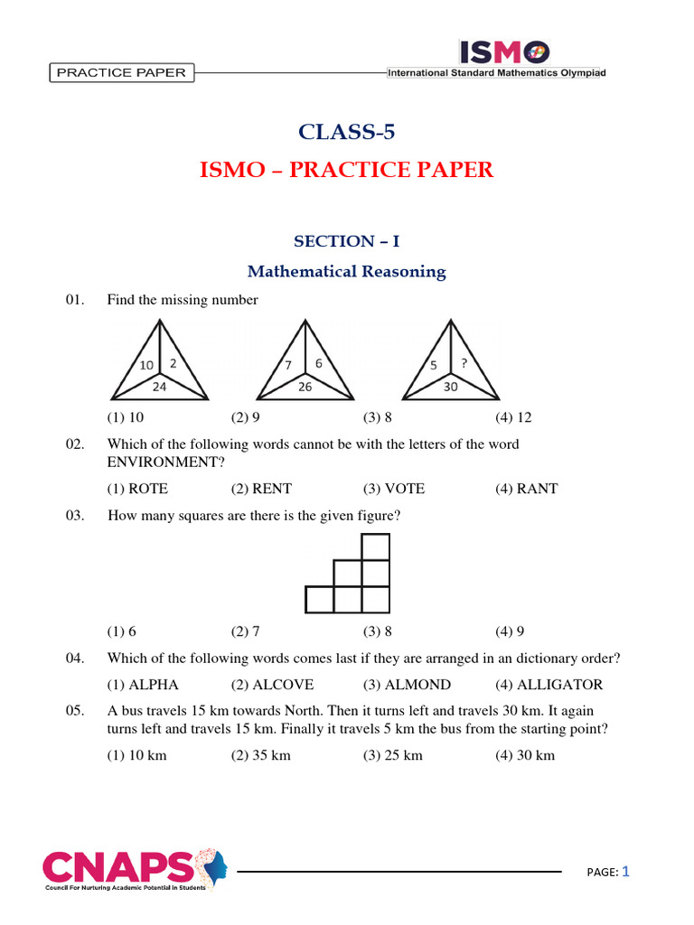 Maths Practice Paper for Class 5 | PDF | Triangle