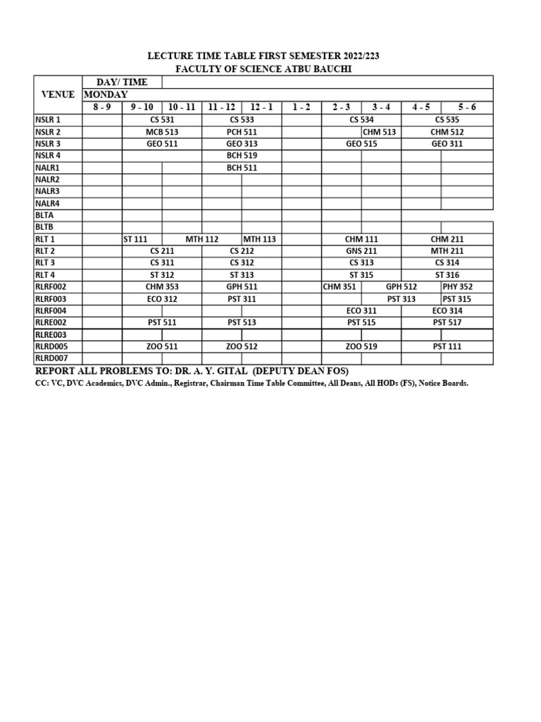 Time Table Fos First Semester 2022 2023 | PDF | Computing | Computer Science